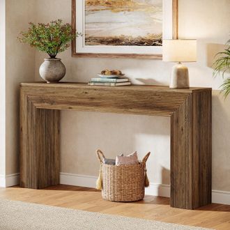 Tribesigns Konsolentisch 160cm - Schmaler Flurtisch mit Wellendekor, Rustikaler Langer Sofatisch hinter der Couch f&uuml;r Eingang & Wohnzimmer, Flur, Foyer (Braun)