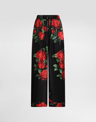 Dolce & Gabbana Hose Vanity Aus Seide Mit Rosenprint - Frau Hosen Und Shorts Mehrfarbig 38