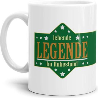 Tassendruck Geschenk-Tasse Zum Renten-Eintritt mit Lustigem Spruch:Lebende Legende im Ruhestand/Rente/Pension/Abschieds-Geschenk/Weiss