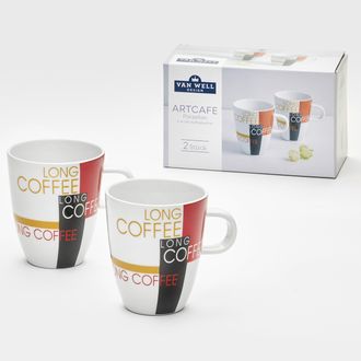 Van Well XXL Kaffeebecher 2er Set - Art Caf&eacute; Tassen 36,8 cl - Gro&szlig;e Porzellantassen mit Henkel - Modernes Design - Sp&uuml;lmaschinengeeignet
