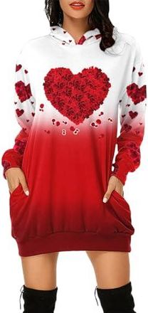 Generic 2026 Sweat-shirt &agrave; capuche d&eacute;contract&eacute; avec poches pour femme Motif coeur, Rouge, XXL