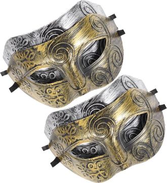 Angoily 4 St&uuml;ck Halbgesichts-Masquerade-Maske Retro Venezianische Masken in Antikem Bronze Silberlook f&uuml;r Herren Fasching Karneval Halloween Cosplay Party Dek