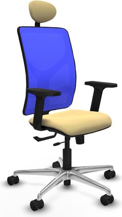 Piqueras y Crespo Computerstuhl mit 2D-Armen, h&ouml;henverstellbare Lendenwirbelst&uuml;tze und festes Kopfteil, ausgestattet mit Syncro/Traslack und Schneideschaum, Blau/Cremef