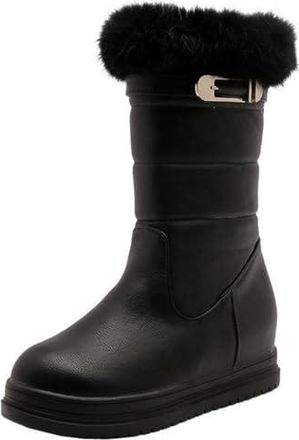 Generic Bottes de neige à plateforme à bout rond pour femme - Doublure en peluche chaude - Chaussures dhiver décontractées à enfiler, Noir, 40.5 EU