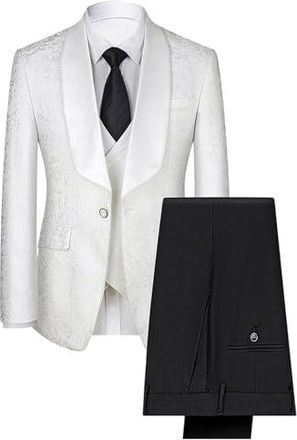 Generic Costume 3 pi&egrave;ces pour homme en jacquard cachemire avec ch&acirc;le et revers - Coupe ajust&eacute;e - Blazer floral - Veste gilet et pantalon - Pour f&ecirc;te et d&icirc;ner,