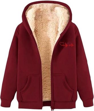 Generic 2026 Vestes &agrave; capuche pour femme avec fermeture &eacute;clair chaude et basique pour automne/hiver, bordeaux, XXL