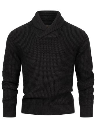 Indicode Herren INBrockly Strickpullover mit Schalkragen | Herrenpullover Strick-Pulli f&uuml;r M&auml;nner Black, XXL