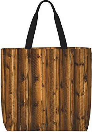 Generic Sac Fourre-Tout Bois Rustique Brun Sac Biblioth&egrave;que R&eacute;utilisable De Grande Capacit&eacute; Sacs En Toile, Pour Femmes, &Eacute;cole, Voyage, Burea