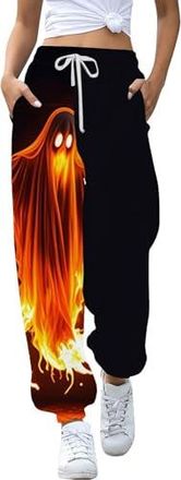 Generic Veste de ski femme pantalon femme Halloween taille &eacute;lastique poche arri&egrave;re poches lat&eacute;rales sport d&eacute;contract&eacute; pantalon imprim&eacute; ample pantalon long pan