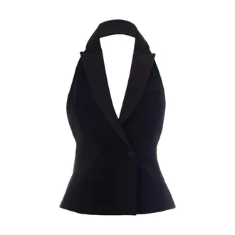 Patrizia Pepe Femme, Vestes, Noir, Taille: 40 FR Top &agrave; revers satin&eacute;s style smoking