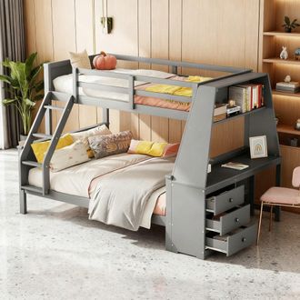 Generic Etagenbett 90x200 & 140x200 cm in Weiß | Kinderbett mit integriertem Tisch | Großer Stauraum & hohes Sicherheitsgeländer | Platzsparendes Doppelbett-S