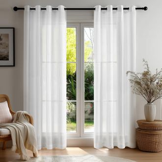 Deconovo Voile Vorh&auml;nge mit &Ouml;sen Transparente Vorhang Stores Gardinen Wohnzimmer Dekoschal f&uuml;r Schlafzimmer &Ouml;senschal Lichtdurchl&auml;ssig, H229 x B140 cm, Wei&szlig;, 2