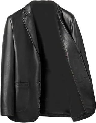Generic Blazer fin en cuir pour homme Printemps Automne Style décontracté Business Style Léger Doux Costume Veste, Noir, XXL