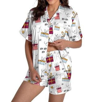 Generic Ensemble de pyjama en satin pour femme, ensemble de pyjama short pour femme - Chemise et short boutonn&eacute;s &agrave; manches courtes, v&ecirc;tements de nuit mignons 