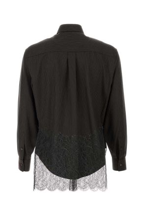 Fendi Mens Lace-Trimmed Virgin Wool Shirt Espresso