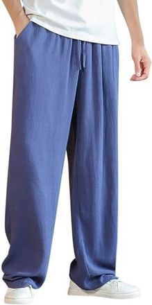 Generic Pantalon Large Homme Coton et Lin- Pantalon Grande Taille,Pantalon Yoga Taille Elastique Couleur Unie Loisirs Ample avec Poches Pantalons LéGer et Res