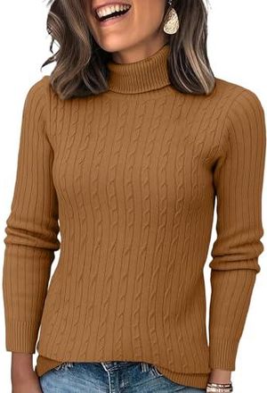 Generic Pull Femme Hiver Chaud col Montant Mode Ample Sweatshirts Couleur Unie Pull Femme Chic et El&eacute;gant D&eacute;contract&eacute; Manche Longue Jumper Tops Marron