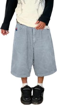 ORANDESIGNE Shorts en Jean Hip Hop pour Homme Bermuda Baggy Denim Shorts Imprimé Vintage Pantalon de Danse de Rue Pantalon de Skateboard Short Punk Z5 Bleu Clair 