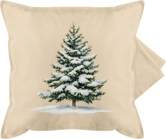 Shirtracer Kissenbezug - Weihnachtskissen Christmas Geschenke - Motiv Weihnachtsbaum mit Schnee Geschenk Wintermotiv Schneebedeckte Tanne I Winter Geschenk zur W