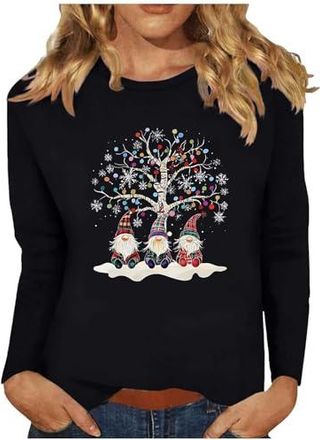 Generic Hauts de Noël pour femmes à col rond - Pull de Noël à manches longues - Élégant et décontracté - Imprimé de Noël - Tunique pour les fêtes de fin danné