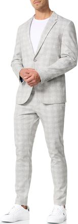 JEFF Herren JFLeo Set Anzug 2-teilig Sakko Hose Bundle | elastischer Herrenanzug Regular Fit für Männer Grey Check, 46