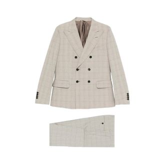 Reveres 1949 Karierter Zweireiher-Anzug - - Suits - Herren - Beige - S