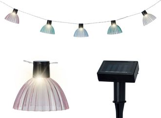 Lumineo LED Solar Lichterkette Lampenschirme gerillt 4,5m - Solarlichterkette für Garten Balkon - Solarkette Gartenbeleuchtung Partylichterkette - Beleuchtung