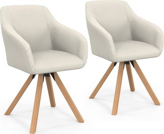 IDMarket Set aus 2 Esszimmerdrehst&uuml;hlen, Tischsesseln Jany aus beigem Cordstoff