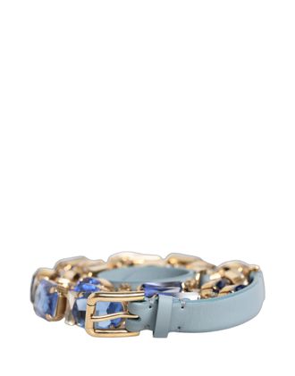 Dolce & Gabbana Womens Blue Leather Crystal Chain Embellished Belt