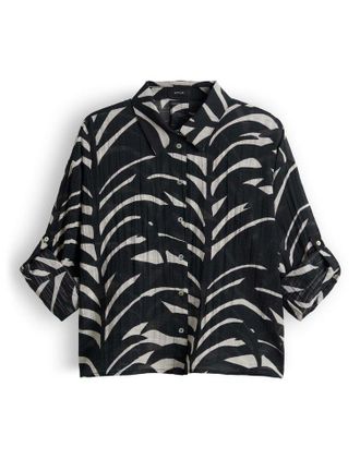 OPUS Langarmbluse FADENA LEAVES mit Crinkle-Print Perlmuttkn&ouml;pfe setzen einen klaren Casual-Akzent