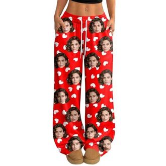 Generic Pantalon de jogging personnalis&eacute; pour femme, jogging personnalis&eacute; avec photo, cordon de serrage &agrave; taille &eacute;lastique, rouge profond, M