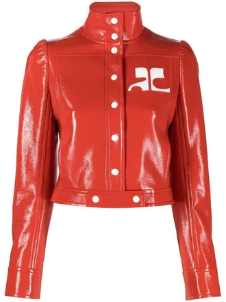 Courrèges Cropped-Jacke mit Logo-Print - Rot