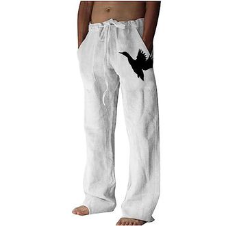 Generic Pantalon de loisirs long en lin pour homme : pantalon de plage avec imprim&eacute; pantalon d&eacute;t&eacute; respirant &agrave; enfiler avec taille &eacute;lastique pantalon dext&eacute;rieu