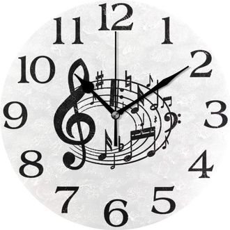Linomo Wanduhr mit Musiknoten-Motiv, ger&auml;uschlos, nicht tickend, runde Uhr, leise f&uuml;r K&uuml;che, Wohnzimmer, Schlafzimmer, Badezimmer, B&uuml;ro