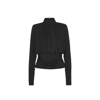 Rotate Langarmshirt mit Raffung - - Tops - Damen - Schwarzk - 3XS
