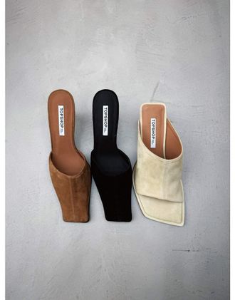 Topshop Dante - Mules à talon en daim véritable de qualité supérieure avec bout carré - Noir