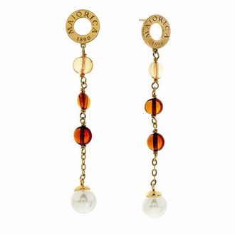 Majorica Collier Ambre Algaida | Argent Brossé Or 18k | Perles Blanches 8mm | Cristaux de Murano | Bijoux Artisanaux pour Femme | Élégant et Sophistiqué | 42/4