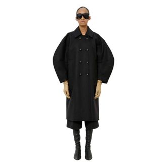 Meimeij Femme, Manteaux, Noir, Taille: 36 FR Cappotto lungo doppiopetto foderato maniche sagomate