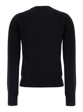 Jucca Womens Round-Neck Sweater With Argyle Motif - Black Wool Tops Top