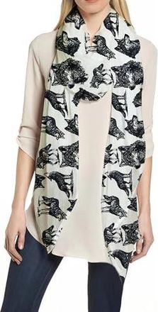 Lina & Lily Écharpe légère pour femme Motif loup, blanc/noir, Taille unique