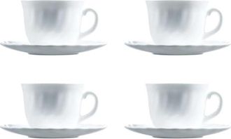 Luminarc Lot de Tasses avec soucoupes Trianon (4 pcs) Blanc Verre 280 ML 4 Pièces