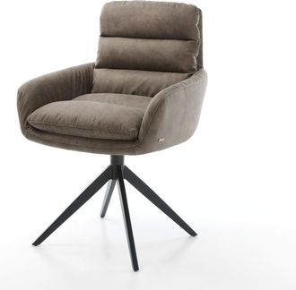 DELIFE Esszimmerstuhl Abelia-Flex mit Armlehnen Mikrofaser Taupe Vintage Kreuzgestell breit Schwarz, Esszimmerst&uuml;hle