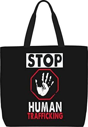 Generic Sac Fourre-Tout Halte &Agrave; La Traite Des &Ecirc;tres Humains Fourre Tout Pliable Lavables Sacs En Toile Pour Femmes, Pour Filles, Femmes, Shopping, Tous Les Jo