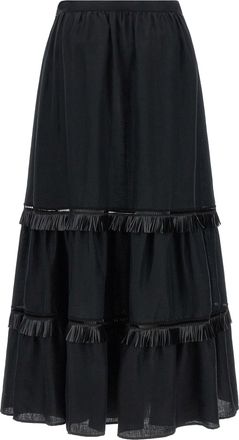 Kiton Fringed Linen Skirt - Black