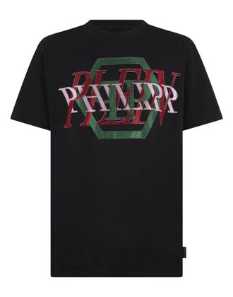 Philipp Plein Round Neck T-Shirt Logo Hexagon Stones