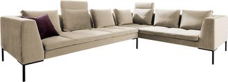 Studio Copenhagen home24 Ecksofa mit Rundecke XL Beige/Beige Samt Shyla 319 x 81 x 238cm Ecke davorstehend rechts Modern