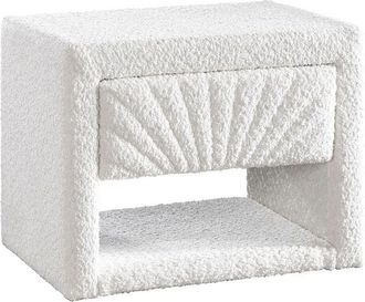 Vente-Unique Table de chevet - 1 tiroir et 1 niche - Tissu bouclette - Blanc - ULAMI