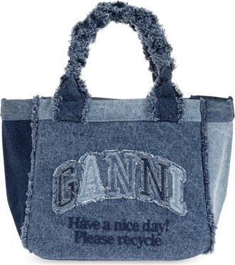 Ganni Femme, Sacs, Bleu, Taille: ONE Size Shopper Logo Bag