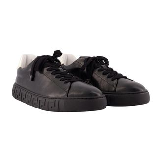 Versace Mens Leather With Meander Sole Sneaker Black Calfskin