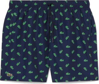 Lacoste Homme, Maillots de bain, Bleu, Taille: M Shorts de bain mi-longs &agrave; imprim&eacute; crocodile